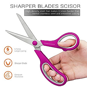 Scissors 8" Multipurpose Scissors Titanium Coated Sturdy Sharp Scissors Right/Left Handed Comfort-Grip Handles for Office Home School Sewing Fabric Craft Supplies Rose/Gray