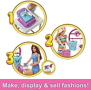 Barbie Doll & Accessories, Make & Sell Boutique Playset with Display Rack, Create Foil Designs Medium