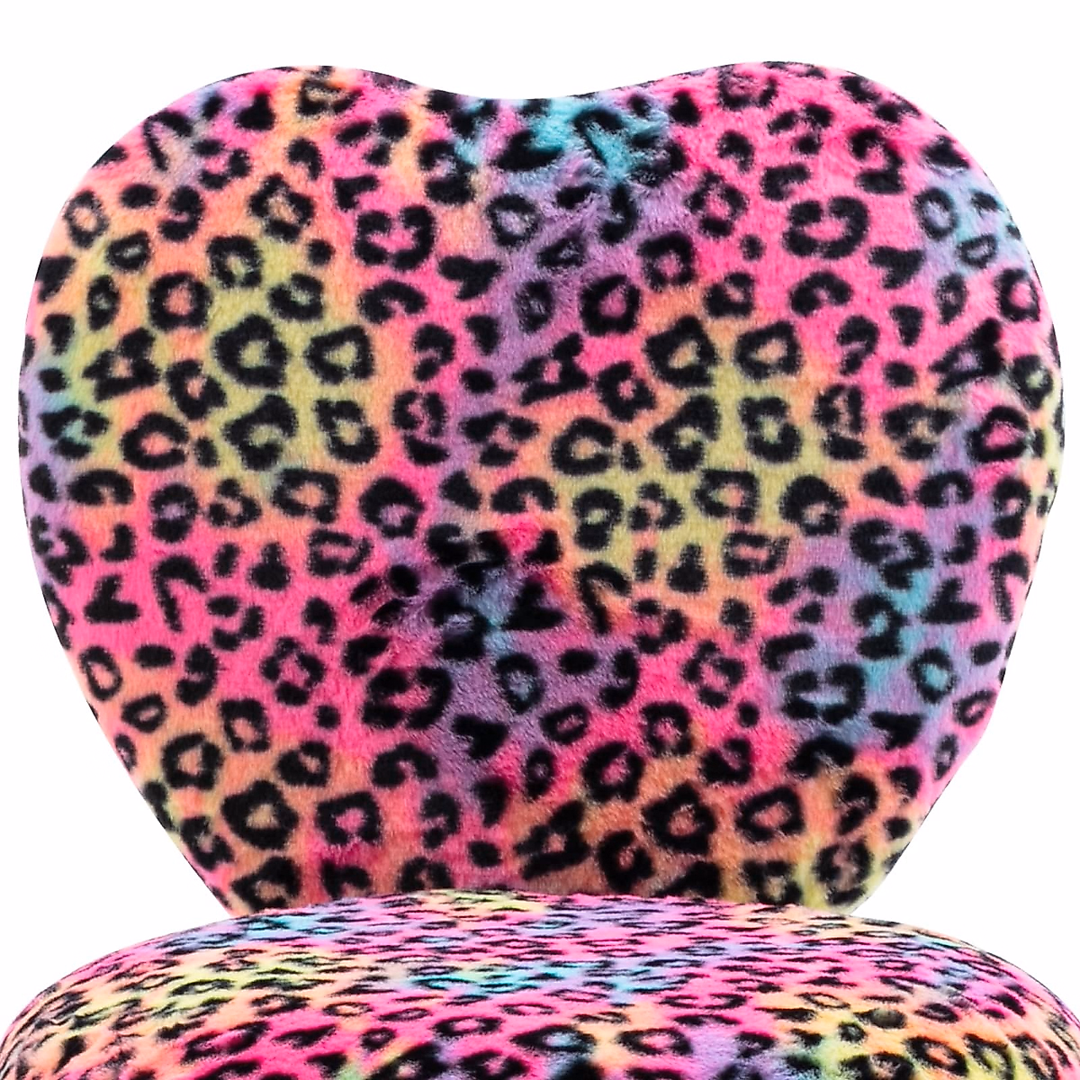 LZAREAL Cute Fuzzy Kids Chair for Teenage Girls Rolling Study Desk Student Chair Furry Computer Task Chair, Adjustable Heart Shaped Reading Vanity Chair for Bedroom, Leopard