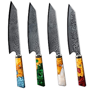 I.B.O Damascus steel kitchen knife 8 inch Japanese chef kitchen knife stabilized wood resin cured wood octagonal handle