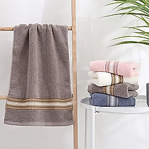 YiLUOMO Hand Towel Set of 2 Super Soft 100% Cotton Highly Absorbent Decorative Textured Striped Hand Towels for Bathroom 13 x 29 Inch (Beige)