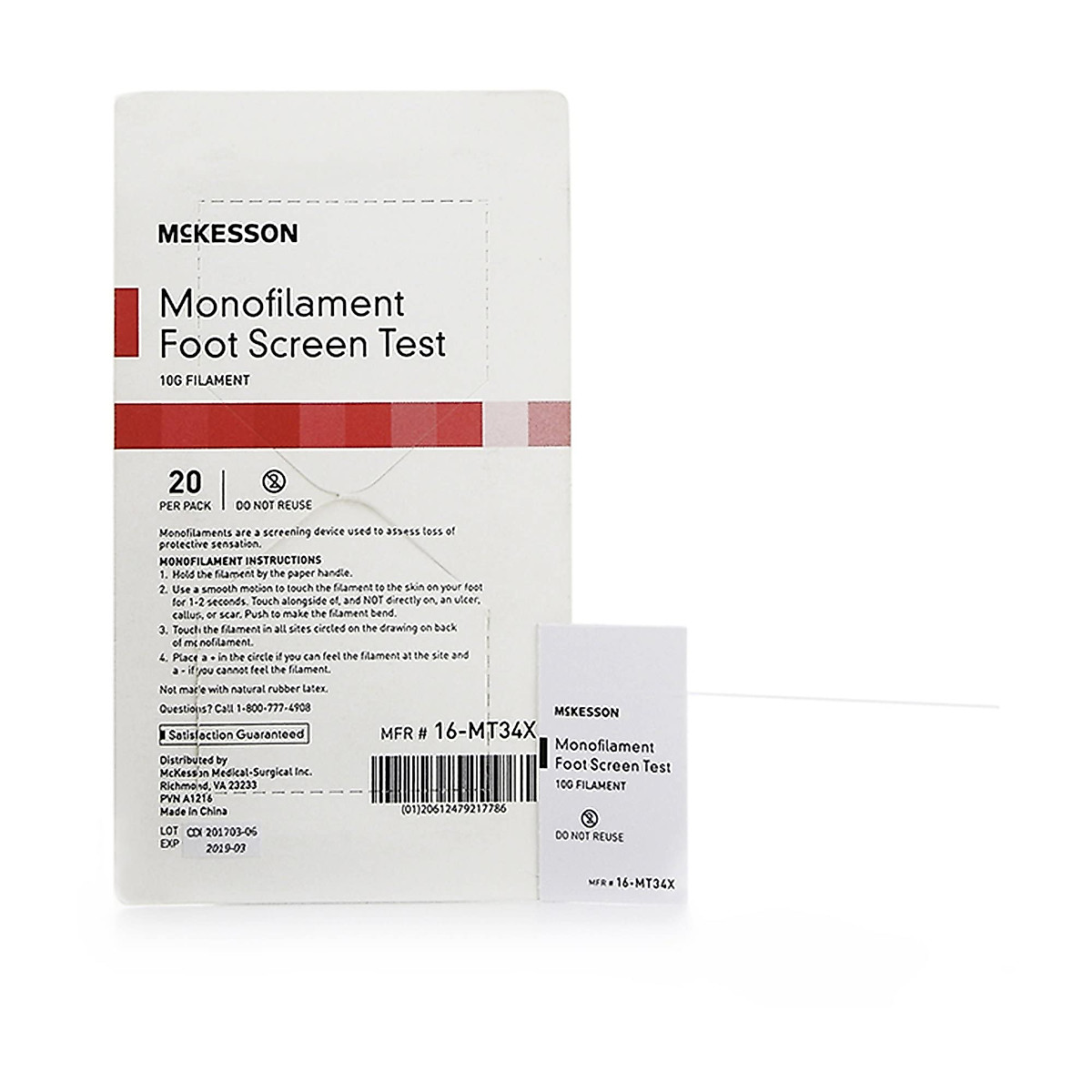 McKesson Monofilament Foot Screen Test, Neuropathy Screening Test Diabetic, 10 g, 20 Count