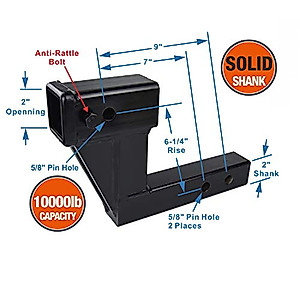 TOPTOW Trailer Hitch Extender Adapter 6" Riser/Drop, 2" Receiver, 2-in Shank, 10000lbs Capacity, with Black Hitch Lock…