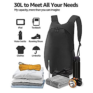 MULISOFT 30L Foldable Hiking Backpack, Lightwight Camping Backpack For Men & Women, Water-resistant Travel Daypack, Multifunctional Black Backpack For Cycling Outdoor Sports