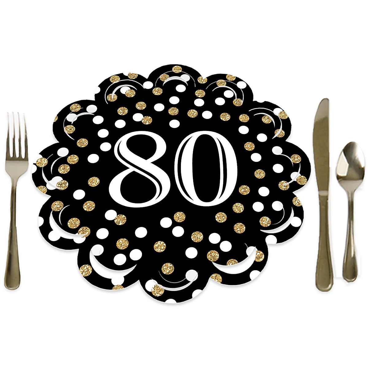 Big Dot of Happiness Adult 80th Birthday - Gold - Birthday Party Round Table Decorations - Paper Chargers - Place Setting for 12