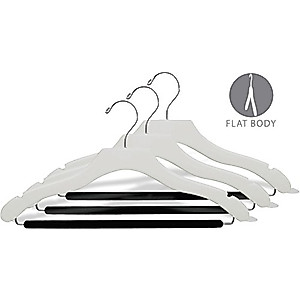 The Great American Hanger Company Wavy White Wood Suit Hanger w/Velvet Non-Slip Bar, Box of 25 Space Saving 17 Inch Flat Wooden Hangers w/Chrome Swivel Hook & Notches for Shirt Dress or Pants