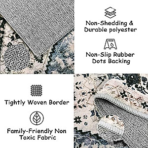 Beeiva Persian Washable Hallway Runner Rug, 2x6 Blue Vintage Floral Bathroom Kitchen Runner Rugs with Rubber Backing, Boho Runner Rug for Hallways Bedroom Entryway Laundry Room