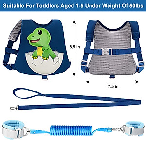 Accmor Toddler Leash Harness, Cute Dinosaur Child Harness Baby Leashes + Anti-Lost Wrist Link, Kids Harness Walking Assistant Strap Belt Tether for 1-4 Years Boys Girls to Travel & Outdoor (Dark Blue)