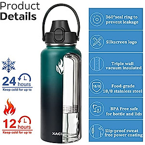 32oz Water Bottle,Vacuum Insulated Stainless Steel Water Flask with Straw Lid Auto Spout Lid Sport Lid,Leak Proof,Double Walled Travel Thermo Mug,Metal Canteen,Hot Cold Water Bottles