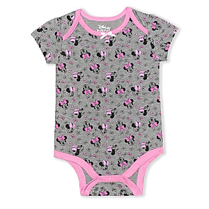Disney Minnie Mouse Baby Girls’ Bodysuit 4 Pack with 0-12 Milestone Stickers Pack for Newborn and Infant