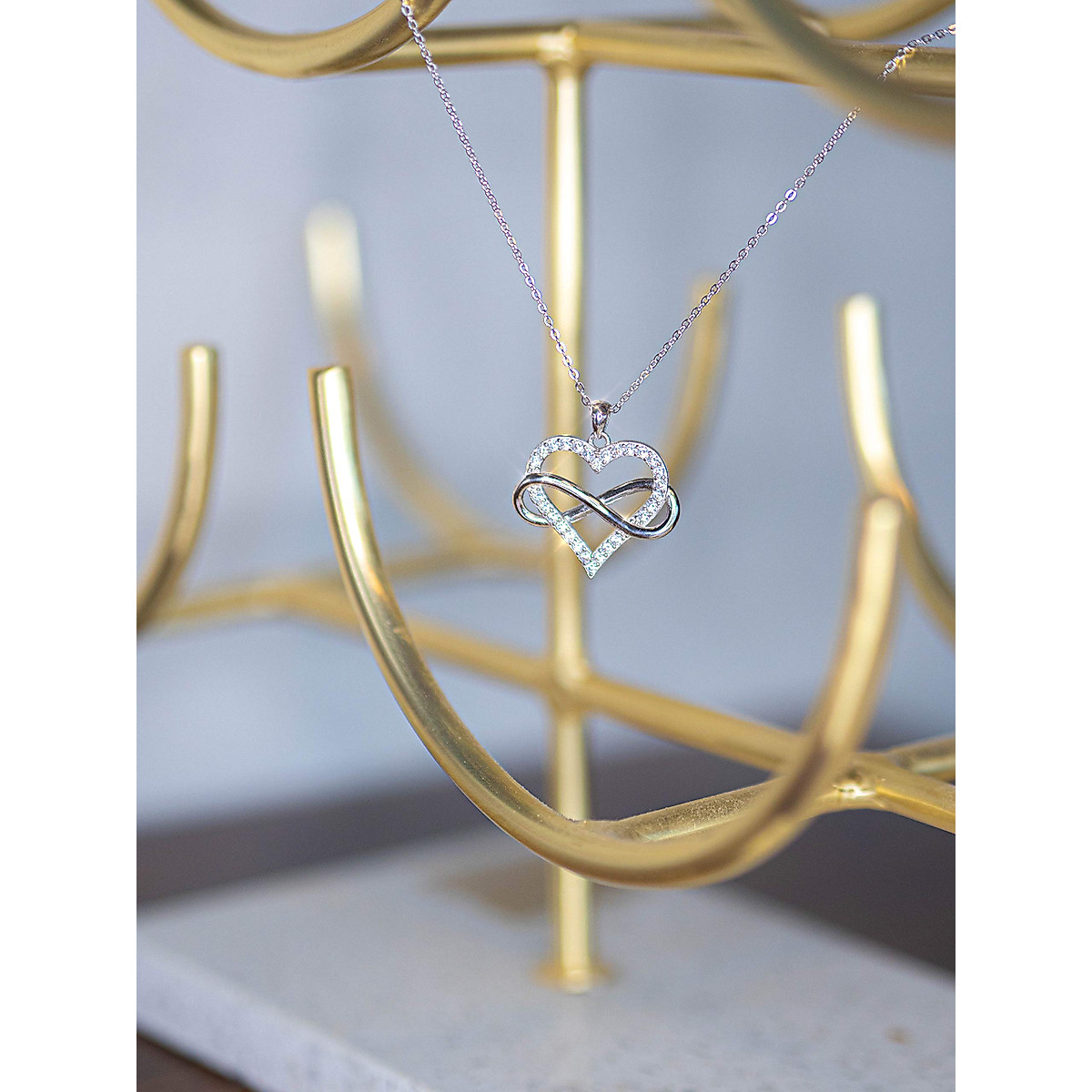 Jes & Jani Infinity Heart Necklace for Women, Love Heart Pendant with Cubic Zirconia and Infinity Necklace, 925 Sterling Silver Heart Necklace for Girlfriend