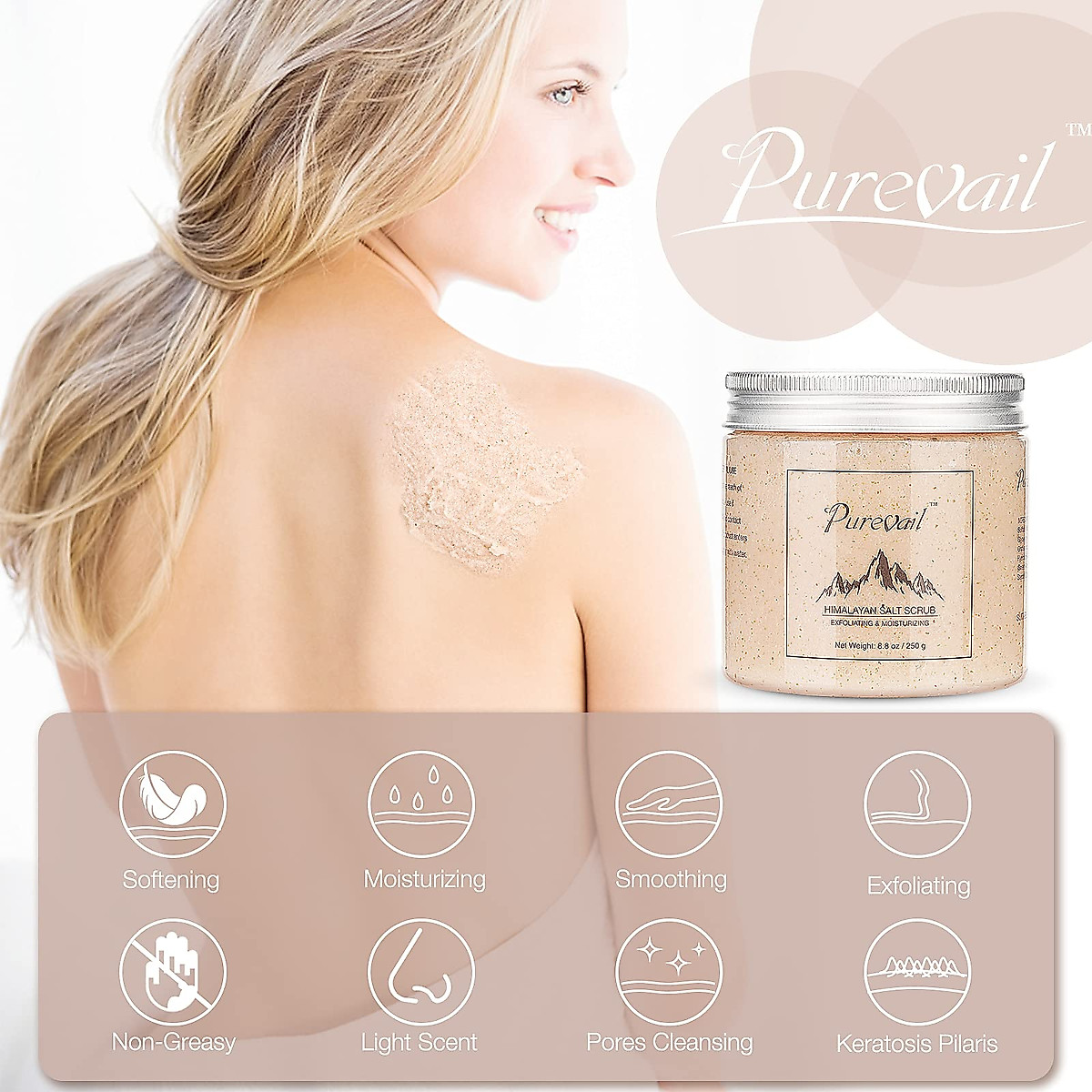 Purevail Himalayan Salt Body Scrub - Natural Exfoliating Scrub to Moisturize, Soften and Smoothen Skin - Light Bergamot Scent - Deep Cleansing for Dead Skin - Gifts for Women - 8.8 oz