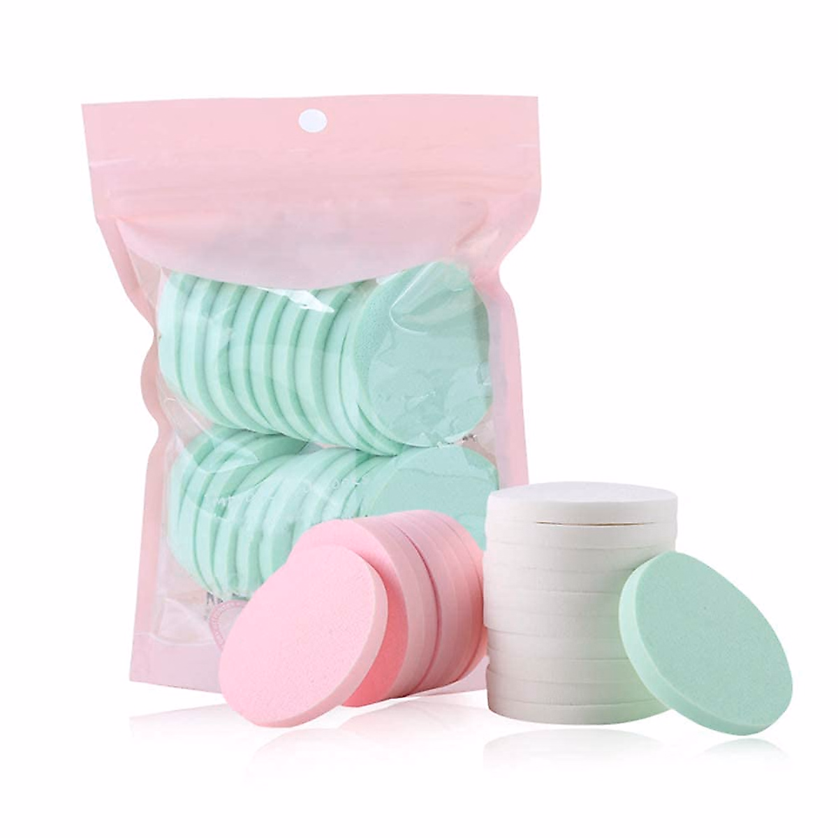 VNDEFUL 20Pcs Makeup Sponge Facial Powder Puff Wet and Dry Dual Use, Cosmetics Blush Applicators Round Sponges Foundation, White