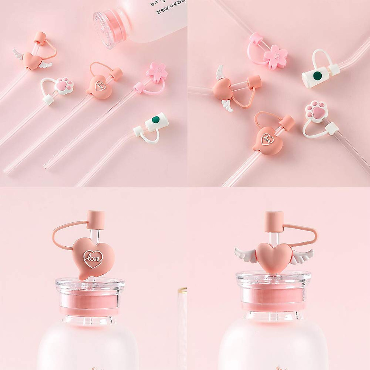 12 Pieces Silicone Straw Tips Cover,Reusable Drinking Straw Tips Lids, Dust-proof Straw Plugs for 6-8 mm Straws