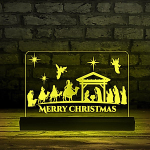 The Geeky Days Merry Christmas Optical Illusion Light Rmeote Control Multi Color LED Lighting Desktop Lamp Home Decorative Nativity Scene of Baby Jesus Christ USB Beside Lamp