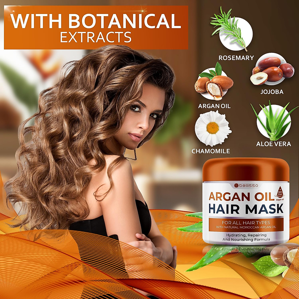 Moroccan Argan Oil Mask - Deep Conditioning Moisturizer for Dry, Extremely Damaged Hair - Hydrating Repair Treatment for Split Ends - With Collagen and Keratin for Curly, Frizzy and Color Treated Hair