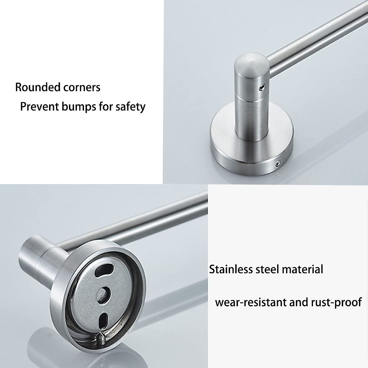 HXcomet 40cm Towel Rail Wall Mounted Towel Holder Screw mounting Small Towel Rail for Bathroom and Kitchen SUS 304 Stainless Steel Brushed Finish,Silver (40cm Towel Rail_B_Style)