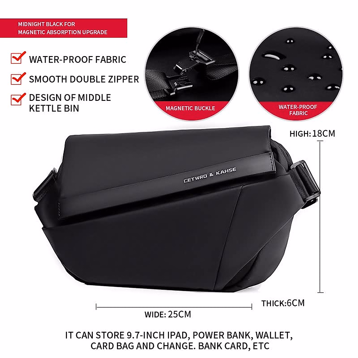 Furixin Messenger Bag Sling Backpack for Men,Casual shoulder bag Large Capacity Waterproof Chest Bag,11 Inch Ipad Crossbody Bag