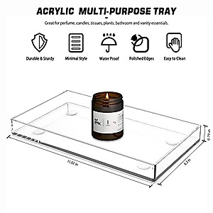 HeyMoonTong Vanity Bathroom Tray for Counter - Large Clear Acrylic Versatile Organizer for Toiletries, Cosmetics, Perfume, Candle, Tissues and Other Small Items