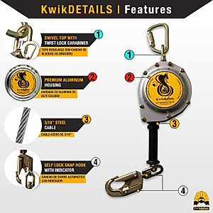 KwikSafety - Charlotte, NC - Cobra 30' Self Retracting Lifeline [NO Tangle Steel Cable] Class B SRL ANSI OSHA Retractable Fall Arrest Safety Construction Roofing PPE Gear
