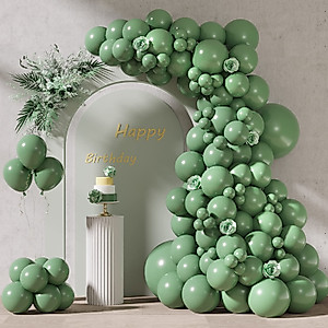 RUBFAC 87pcs Sage Green Balloons Different Sizes 18 12 10 5 Inches for Garland Arch, Premium Green Latex Balloons for Birthday Party Wedding Baby Shower Eucalyptus Themed Party Decorations