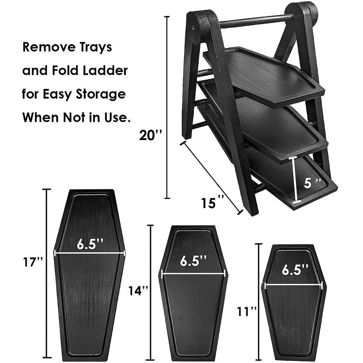 Gothic Home Decor - Wooden Black 3 Tiered Coffin Tray for Goth Kitchen Veggies Fruits, Goth Party Wedding Dessert Cupcake Stand, Afternoon Tea Coffin Shelf