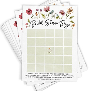 Printed Party Bridal Shower Game Set – 4 Fun Games and Activities for 30 Guests, Includes Bingo, Emoji Guessing, and Bride & Groom Trivia, Love In Bloom Wildflower Design