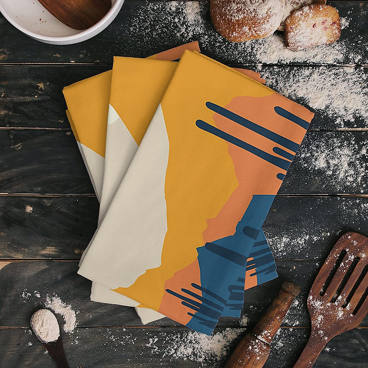 Kitchen Dish Towels 2 Pack-Super Absorbent Soft Microfiber,Cartoon Yellow Mountains Cactus Desert Sun Setting Cleaning Dishcloth Hand Towels Tea Towels for Kitchen Bathroom Bar