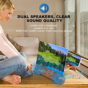 HSRBO 14" Cell Phone Screen Magnifier with Wireless Speaker Foldable Phone Stand with HD Screen Amplifier for Movies,Videos,Reading,Gaming,Compatible with All Smartphones （Wood Color）