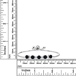 Gem Stone King 925 Sterling Silver Round Black Onyx and White Created Sapphire Tennis Bracelet For Women (2.58 Cttw, Gemstone Birthstone, Fully Adjustable Up to 9 Inch)