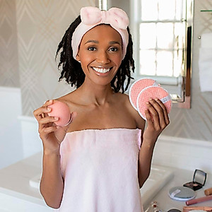 Bella Il Fiore Reusable Makeup Remover Cloths Microfiber Exfoliating Cleansing Facial Pads, 3-Piece, Pink and White