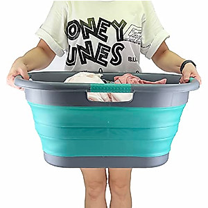 SAMMART 40L (10.5 gallon) Collapsible Plastic Laundry Basket - Foldable Pop Up Storage Container/Organizer - Portable Washing Tub - Space Saving Hamper/Basket (Purplish Blue + Turquoise Blue)