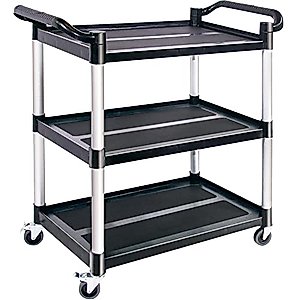 ANRYAGF Utility Carts with Wheels Rolling Cart Food Service Cart Commercial Office Warehouse Heavy Duty Cart 500 LBs Capacity, Lockable Wheels, Rubber Hammer, 31.5" X 16.9" X 38.9" Black