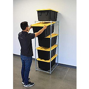 MonsterRAX Bin Rack with (5-Pack) 27 Gallon Storage Totes (Yellow Lid, Black Bin), Stackable, and Lockable