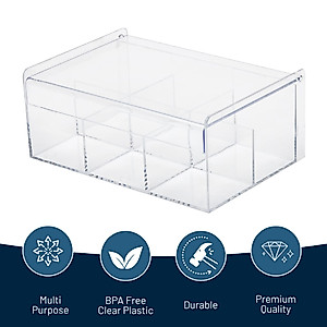 RoyalHouse Acrylic Tea Bag Holder Storage Organizer, 6 Compartment BPA Free Clear Plastic Tea Box with Lid, Multi-Purpose storage Box for Tea Bags, Office Supplies, Crafts, and Small Items.