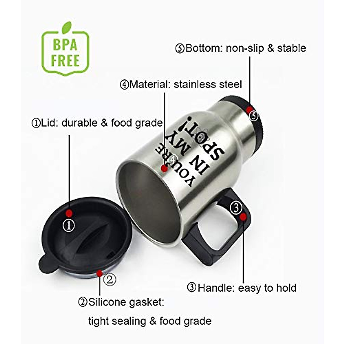 You're In My Spot-Big Bang Theory Stainless Steel Travel Tea Mug/Cup-14 Oz [Black PC Plastic Lid]Water Coffee Cup -For Home,Office,School,Car–Works Great For Ice Drink,Hot Beverage