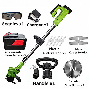 24V Lawn Edgers Electric with Blade and Batteries, Handheld Cordless String Trimmer Portable Grass Cutting Machine Trimming Mower 6000MAH Lithium-Ion