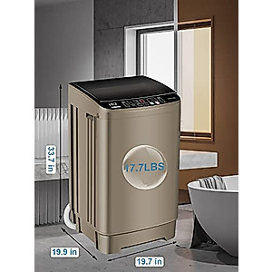 KRIB BLING Full-Automatic Washing Machine 17.7 lbs Small Compact Portable 10 Wash Program & 8 Water Level Compact Washer with LED Display Ideal for Apartments, RV, Camping, Gold