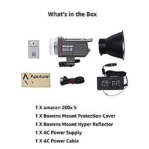 amaran 200x S 200W Bi-Color LED Video Light, 2700-6500k CRI95+, TLCI98+ Bluetooth App Control 9 Built-in Lighting Effects DC/AC Power Supply Bowens Mount Silent Fan (amaran 200xS)