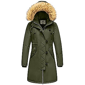 WenVen Women's Winter Hooded Waterproof Parka Jacket Long Coat (Army green, XL)