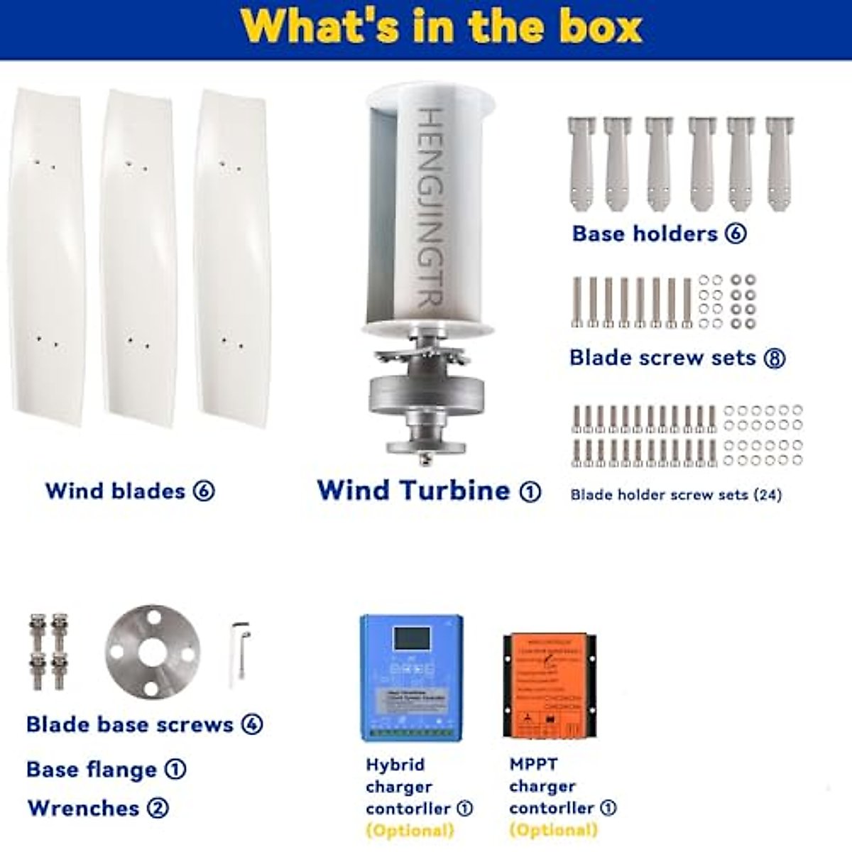 HENGJINGTR DC 12V-48V 1000W Wind Turbine Generator Kit with Charge Controller Windmill Power Vertical Wind Turbine Wind Generator & Controller for Hybrid Solar Wind System,12v