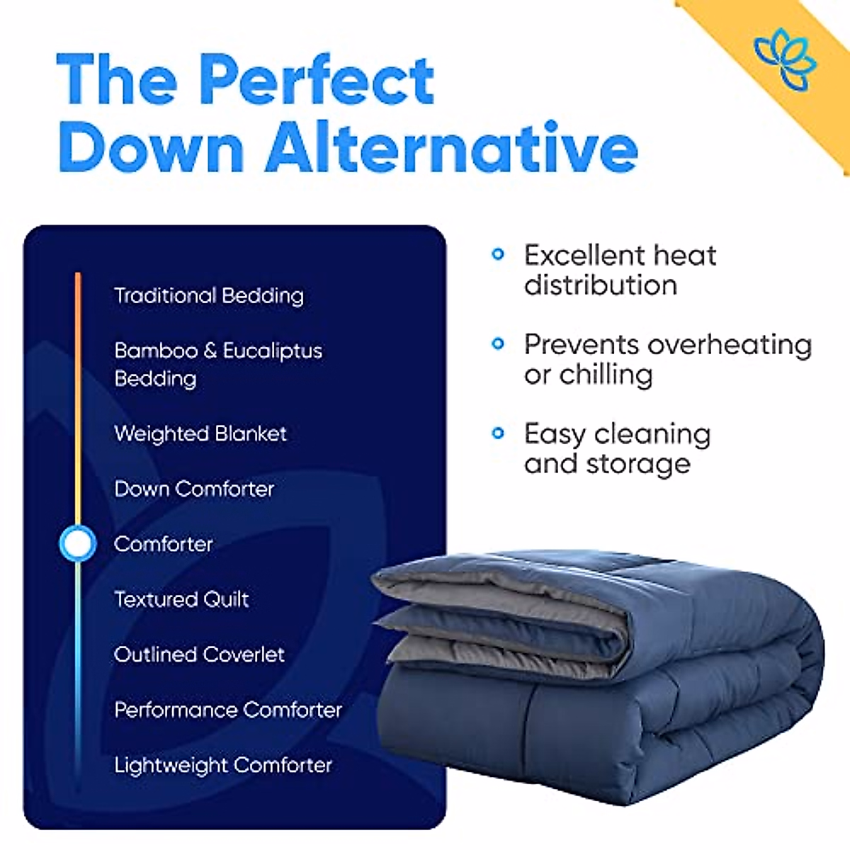 Equinox International, Two Way Cotton All-Season Navy Blue/Charcoal Grey Quilted Comforter - Goose Down Alternative - Reversible Duvet Insert Set - Microfiber Fill (350 GSM) (Queen 88 x 88 Inches)