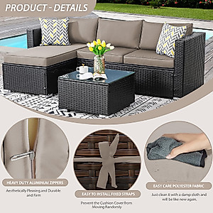 YQNUCO Patio Cushion Covers Replacement, Outdoor Cushion Covers for Patio Furniture Waterproof with Zipper, Washable Wicker Rattan Sectional Sofa Couch Chair Cover Set with Ties (Khaki, 14 PCS)