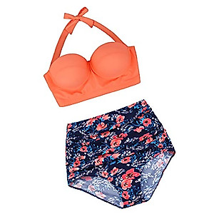 Angerella Orange Slimming Swimsuits for Women Tummy Control Pinup Halter Bikini,2XL