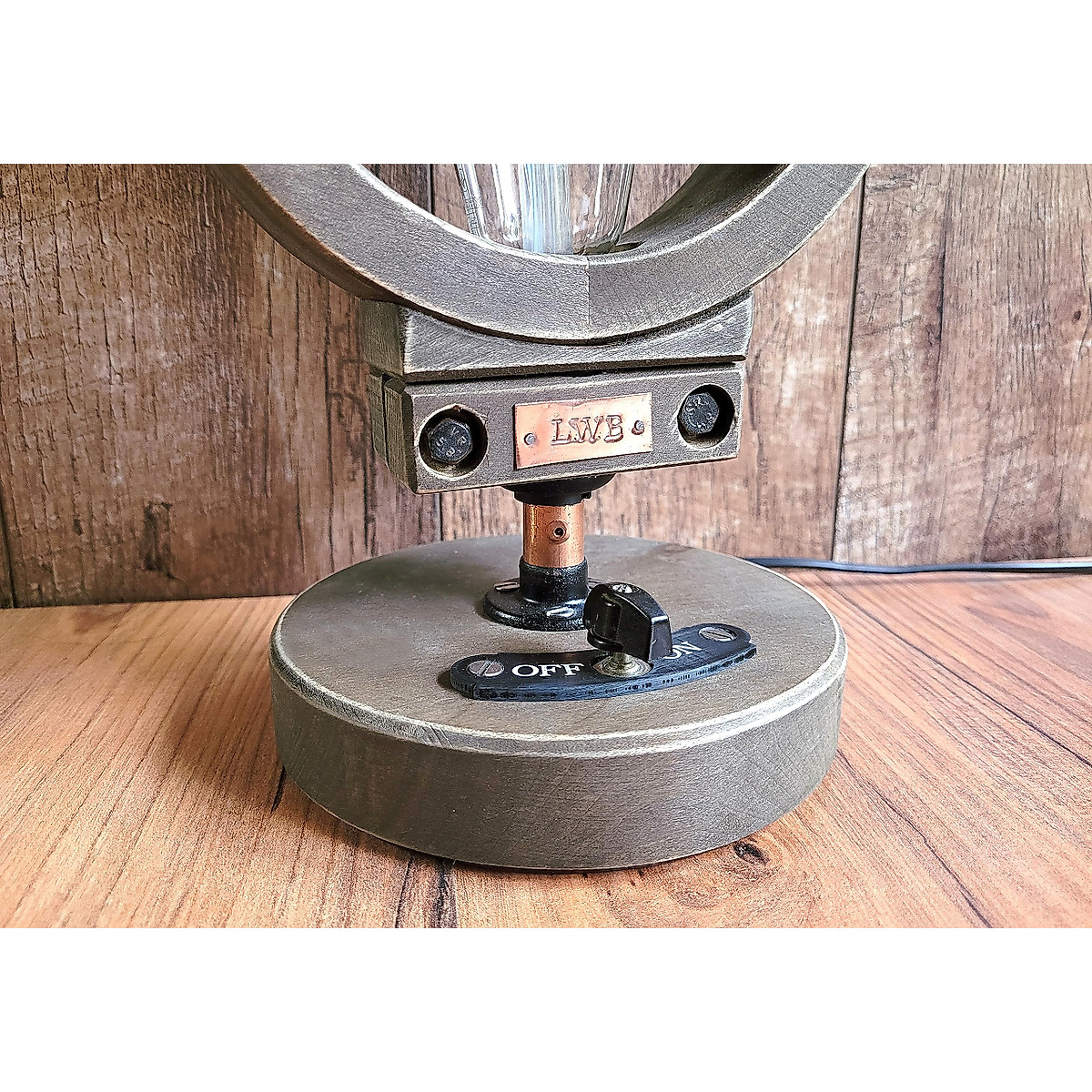 Wooden table lamp LWB, handmade steampunk author's design solid wood brass aged wood vintage rustic