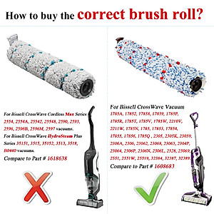 Lemige 2 Pack Multi-Surface Brush Roll 1868 + 2 Pack Vacuum Filter 1866 for Bissell CrossWave 2306A 1785A 3888A Vacuum Cleaner, Compare to Part # 1608683, 160-8683, 1608684