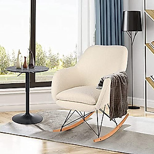 Rongbuk Modern Velvet Rocking Chair,Upholstered Rocker Glider Chair with High Backrest and Armrests,Small Accent Chair for Nursery,Living Room,Bedroom,White