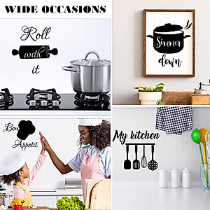 Seajan Kitchen Wall Stickers Kitchen Quotes Wall Decals with Funny Lettering Vinyl Fun Utensils Sticker Peel and Stick Wall Arts for Fridge Restaurant Bar Home Decoration (Black,Medium)