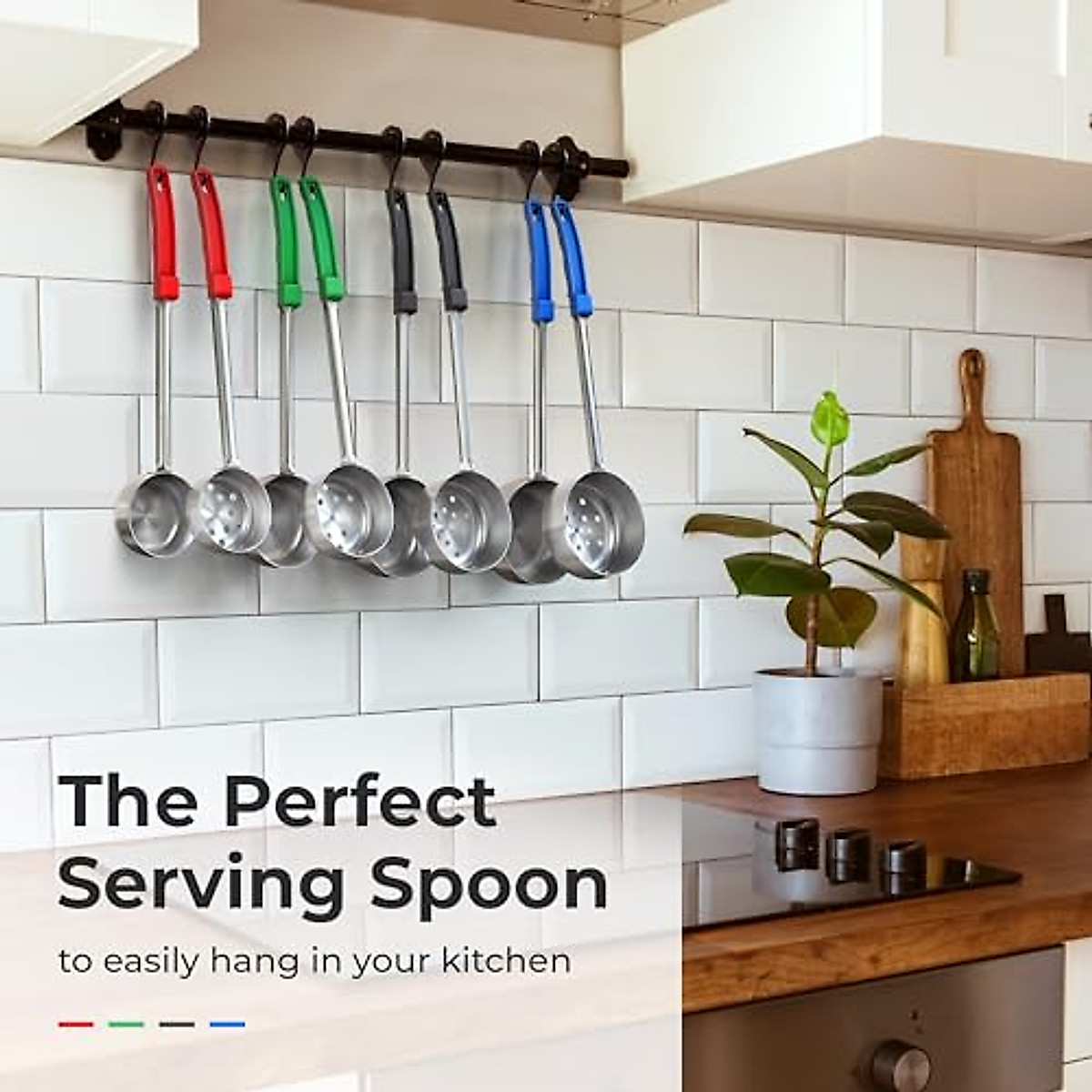 Portion Control Serving Spoons - Bariatric Must Haves - Ideal for Weight Watchers & Gastric Bypass - Set of 8 Ladles, 4 Sizes - Solid Bottom & Perforated/Slotted for Draining