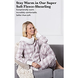 PajamaGram Soft Fleece Pajamas Women - Pajamas for Women, Pink, L, 12-14